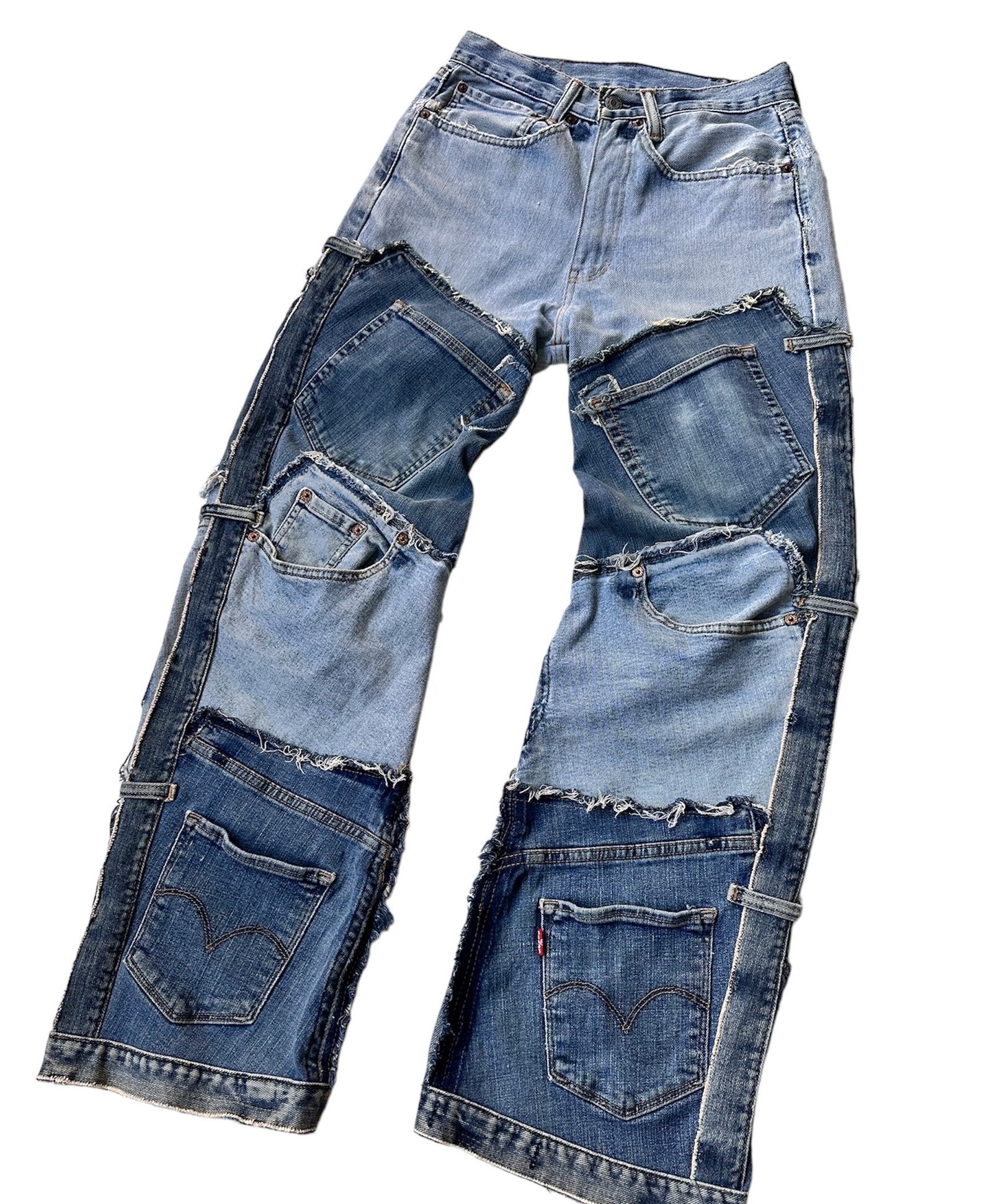 Rare Unique Vintage Patchwork Jeans Reworked Remake Artwork Ripped ...