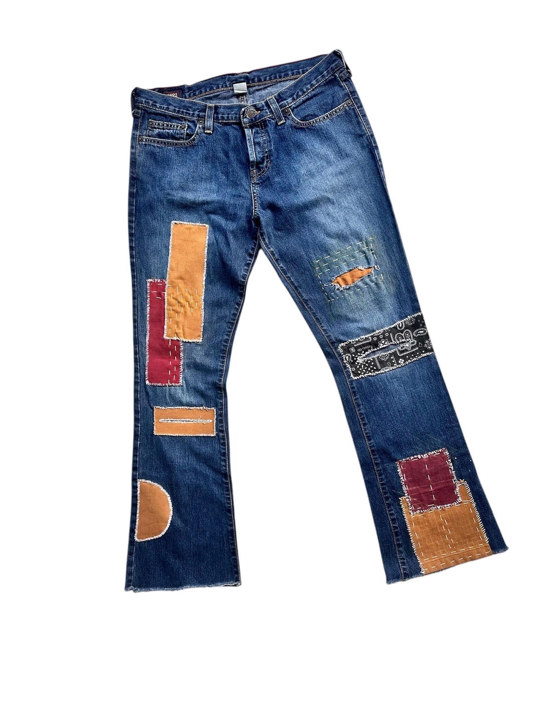 Rare Unique Vintage Patchwork Jean Distressed Bootcut Reworked Remake ...