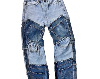 Rare Unique Vintage Patchwork Jeans Reworked Remake Artwork Frayed ...