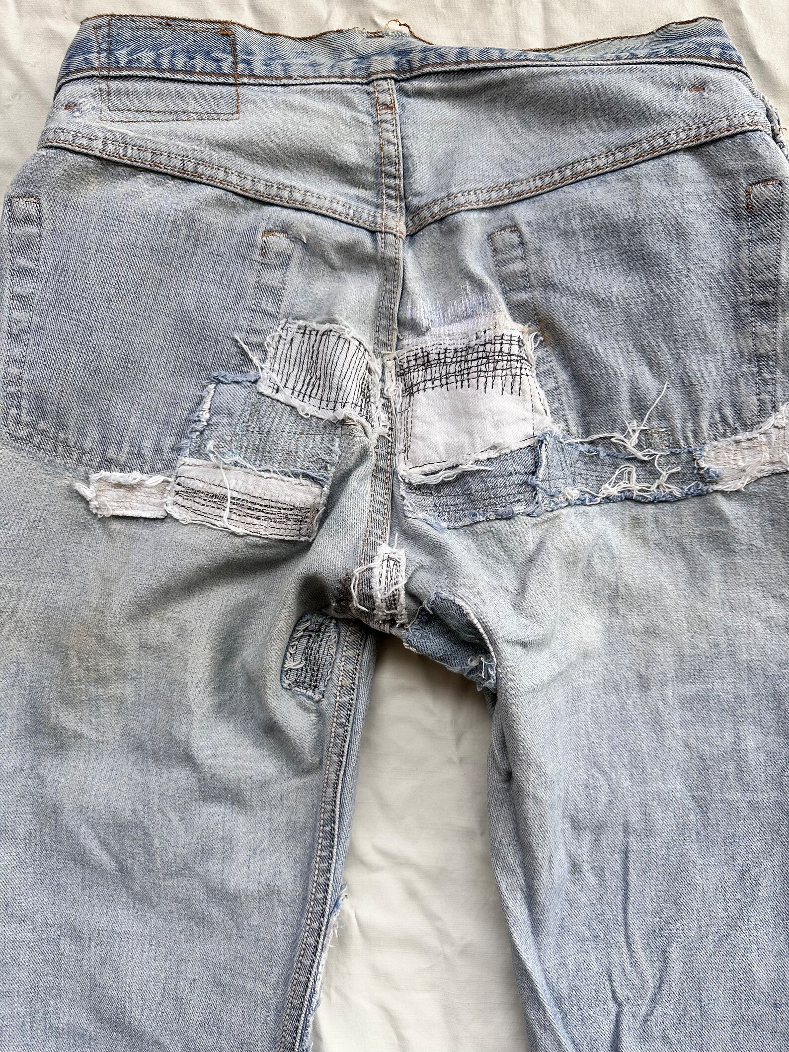 Rare Unique Vintage Patchwork Jean Reworked Remake Distressed Ripped ...