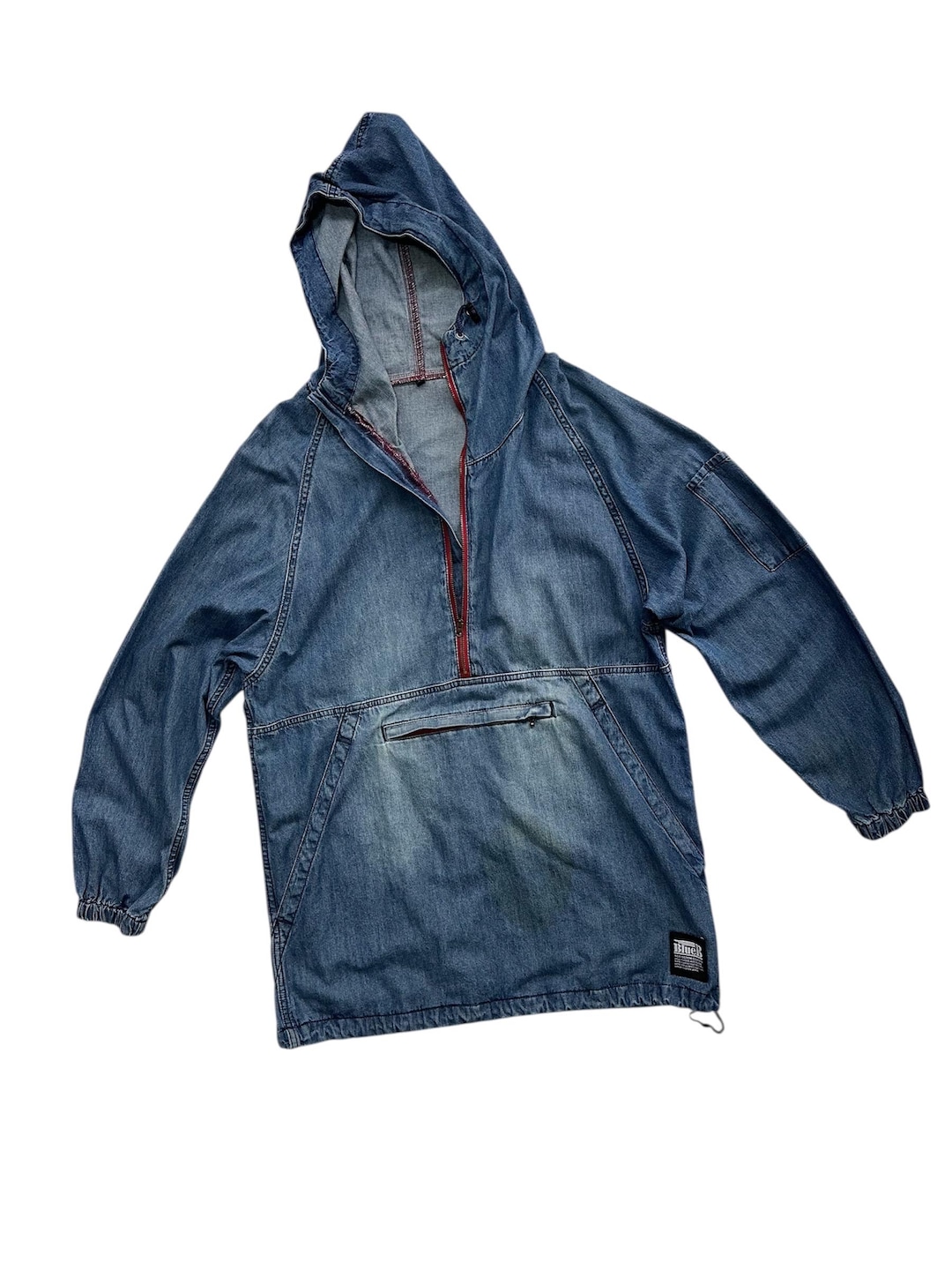Vintage Denim Hooded Anorak Jacket Mid Wash Blue Unique Rare Pullover ...