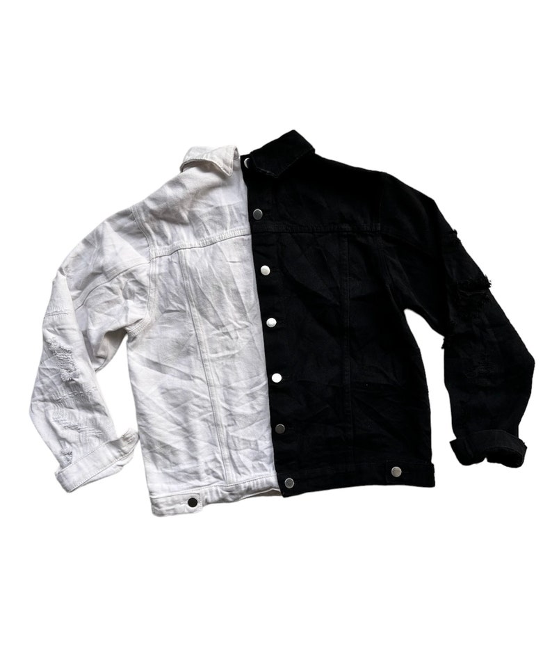 Vintage Seperable Black White Split Tone Denim Trucker Jackets Upcycled ...