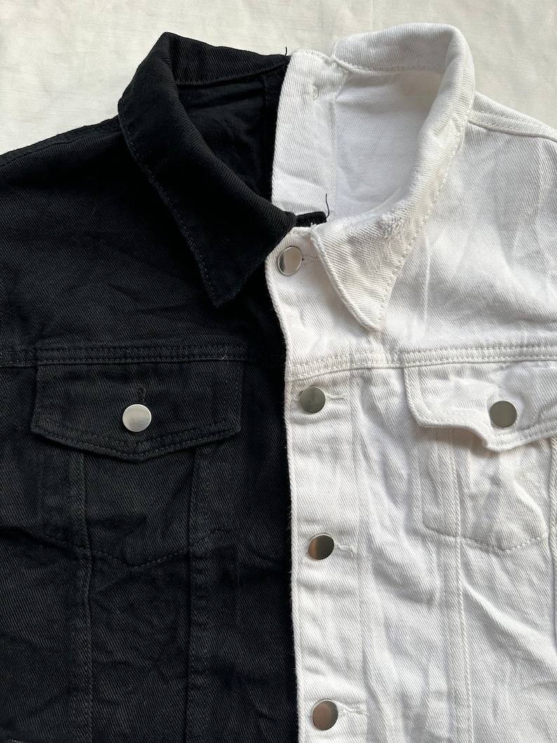 Vintage Seperable Black White Split Tone Denim Trucker Jackets Upcycled ...