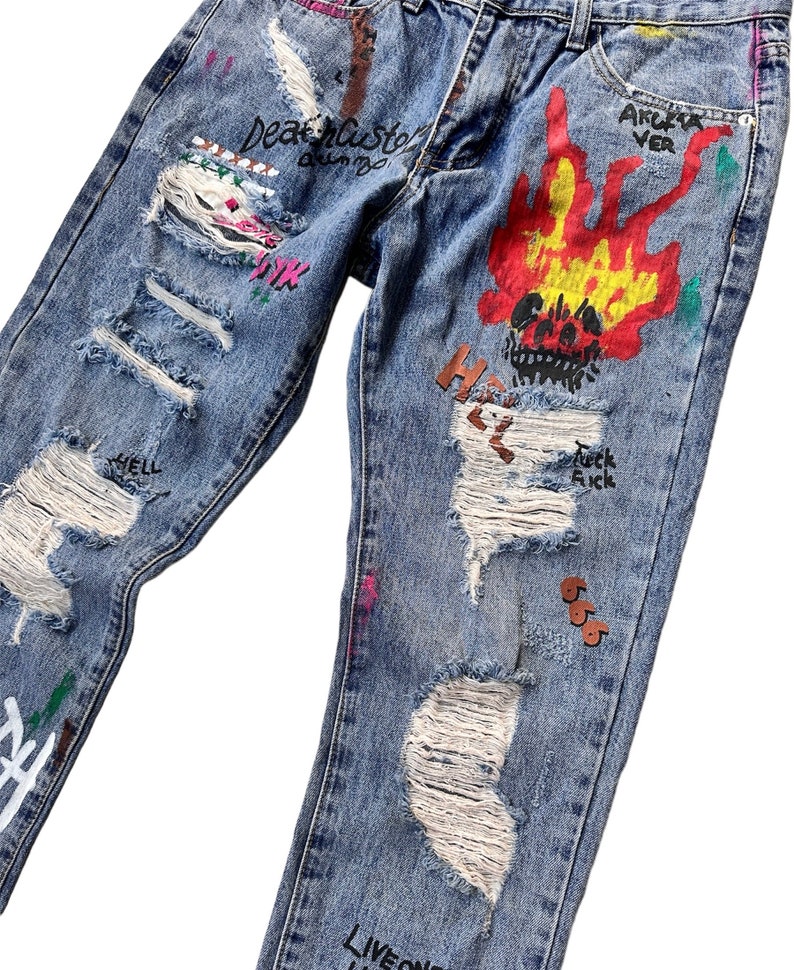 Rare Unique Vintage Graffiti Distressed Print Paint Splatter Patchwork ...