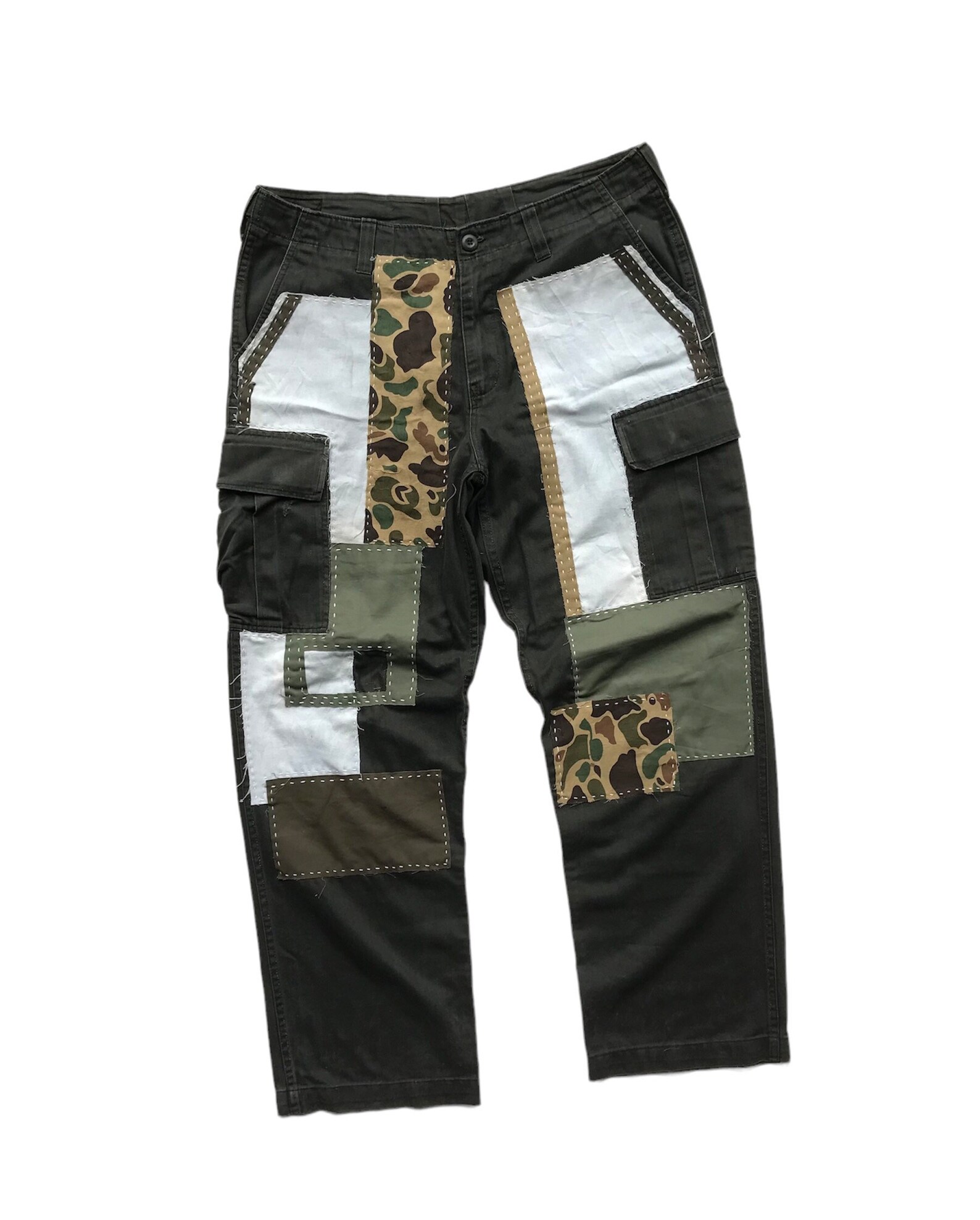 Unique Vintage Military Chino Pant Army Patchwork Camouflage Trouser ...