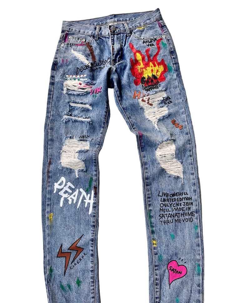 Rare Unique Vintage Graffiti Distressed Print Paint Splatter Patchwork ...