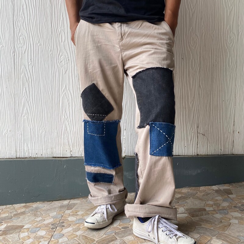 Patchwork Denim Men - Etsy