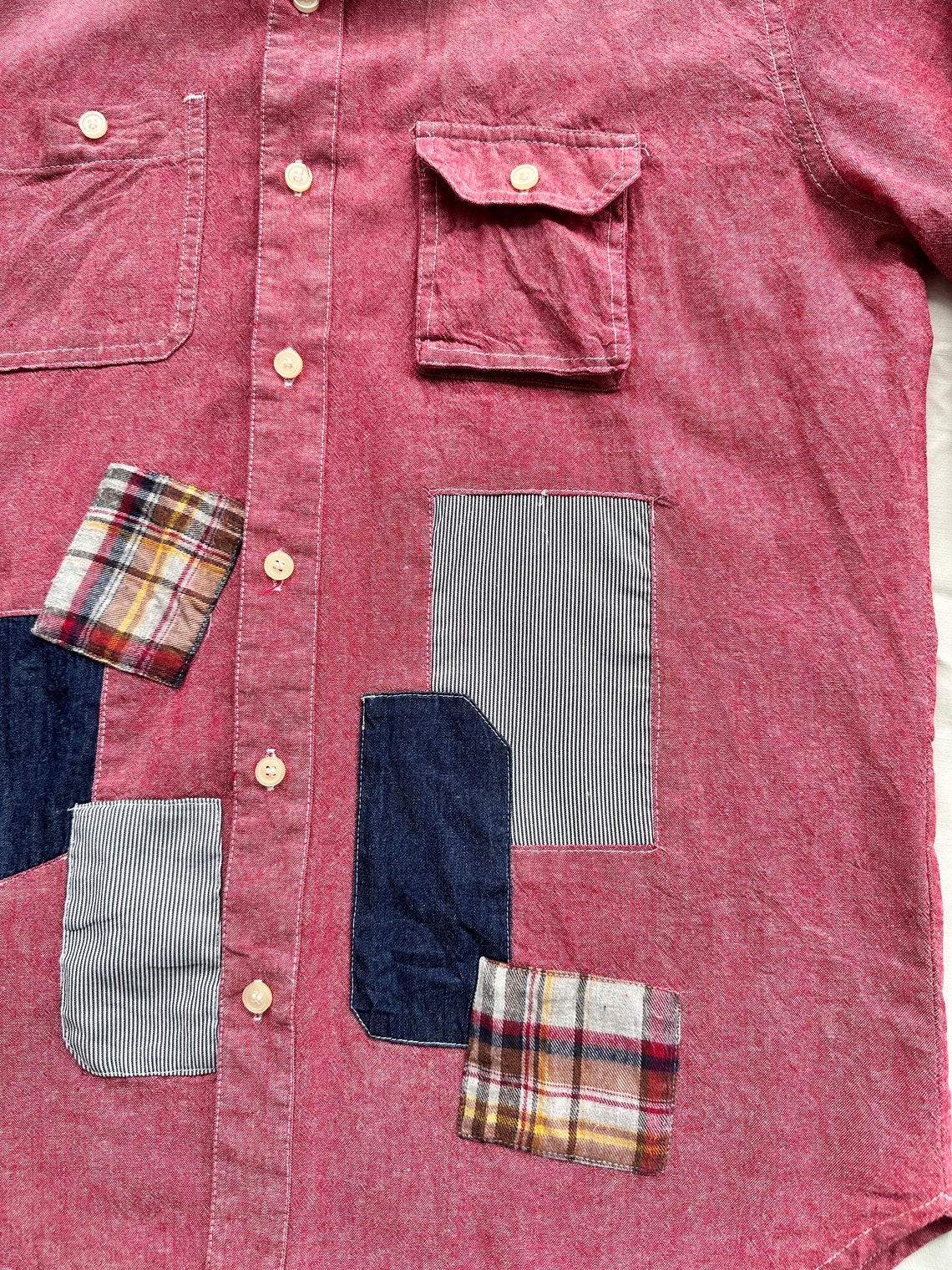 Unique Boro Upcycled Red Chambray Denim Shirts Indigo Vintage Patchwork ...
