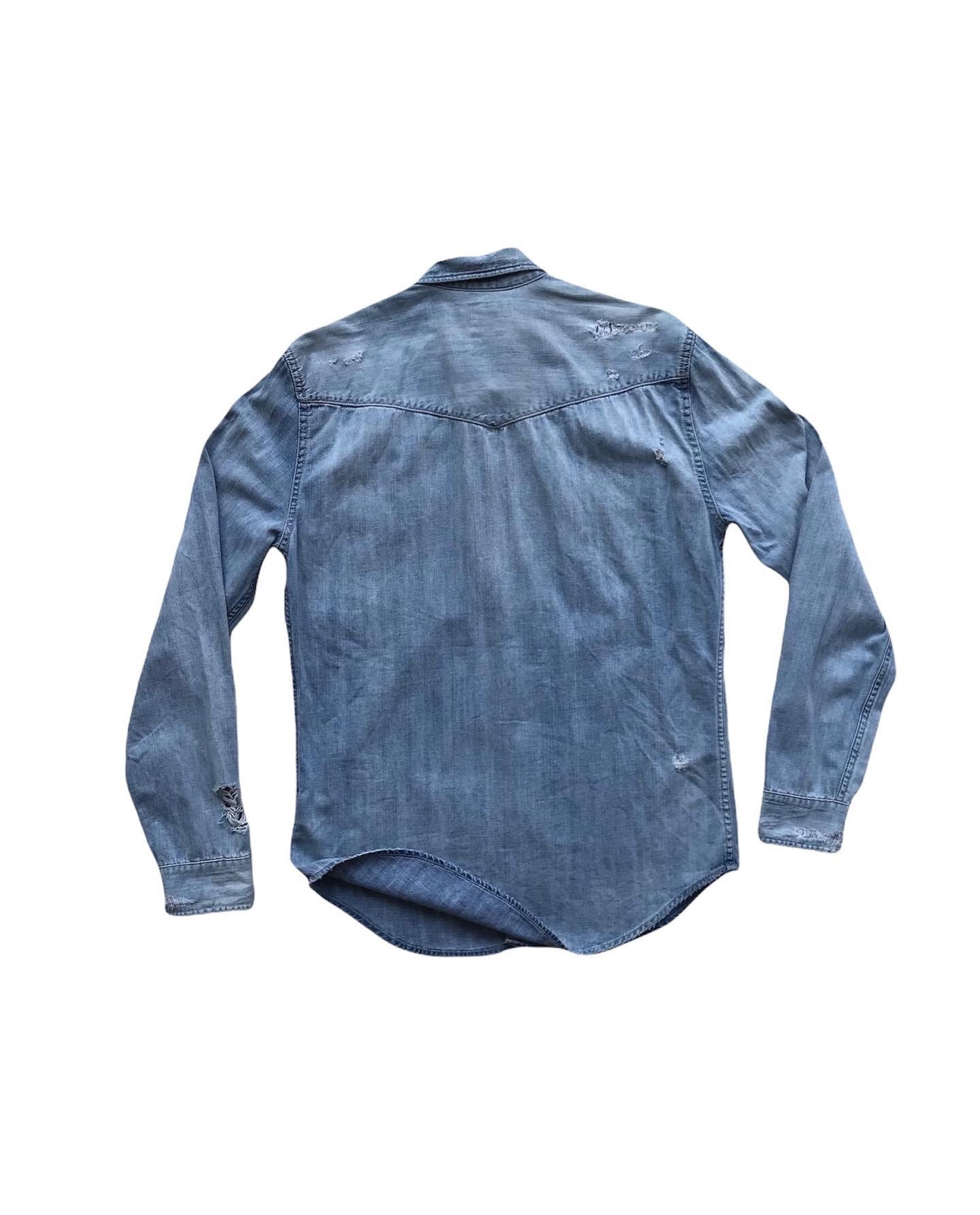 Retro Rework Men Vintage 80s Light Blue Denim Shirts Distressed ...