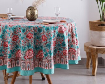 Block Printed Round Tablecloth Floral Round Tablecloth - Etsy