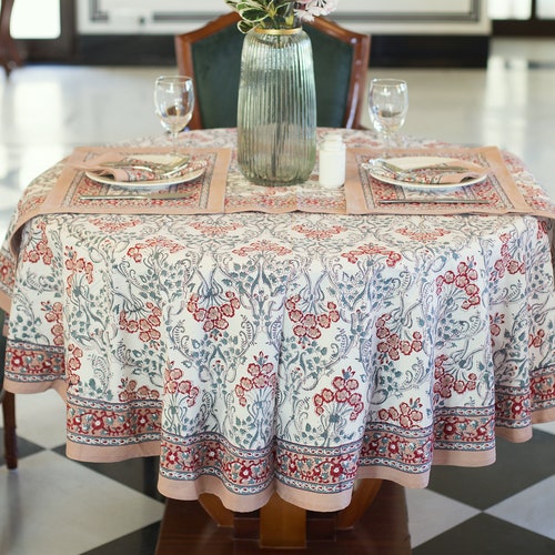 Floral Round Tablecloth Indian Block Printed Round Table | Etsy