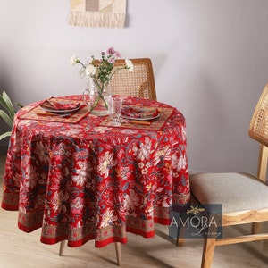 Red Christmas Floral Round Tablecloth - Cozy Holiday Dining Decor ...