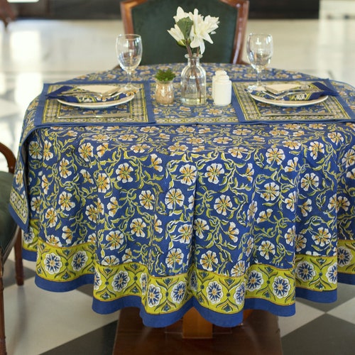 Block Printed Round Tablecloth Floral Printed Round | Etsy