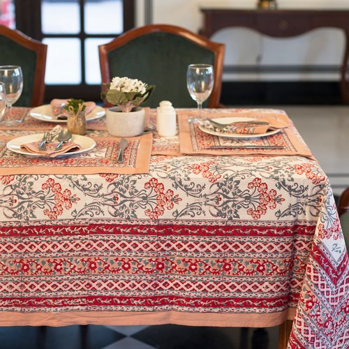 Indian Floral Design Tablecloth Block Print Table Cover - Etsy