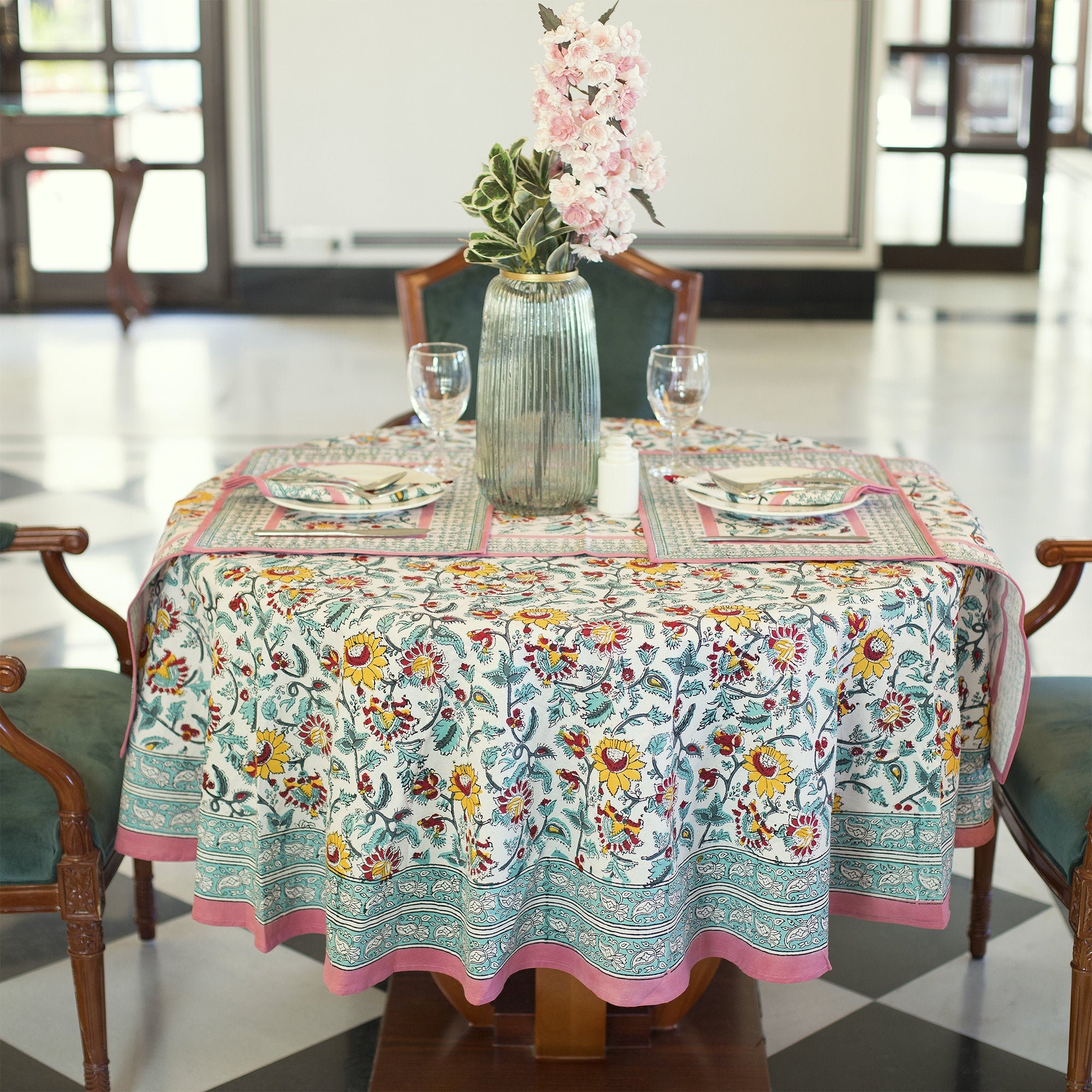 Block Printed Round Tablecloth Floral Printed Round | Etsy