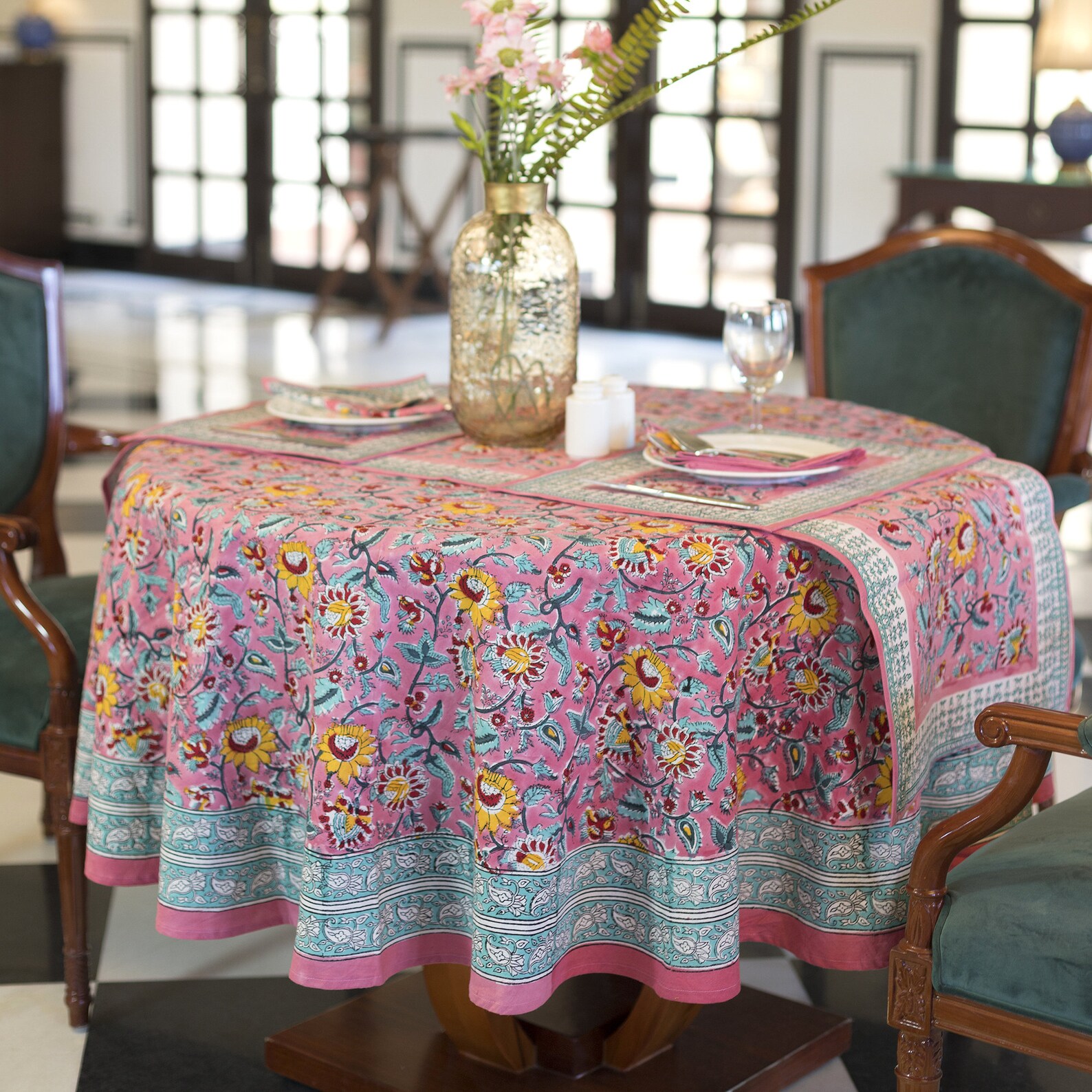 Pink Floral Round Tablecloth Indian Block Print Round Table - Etsy