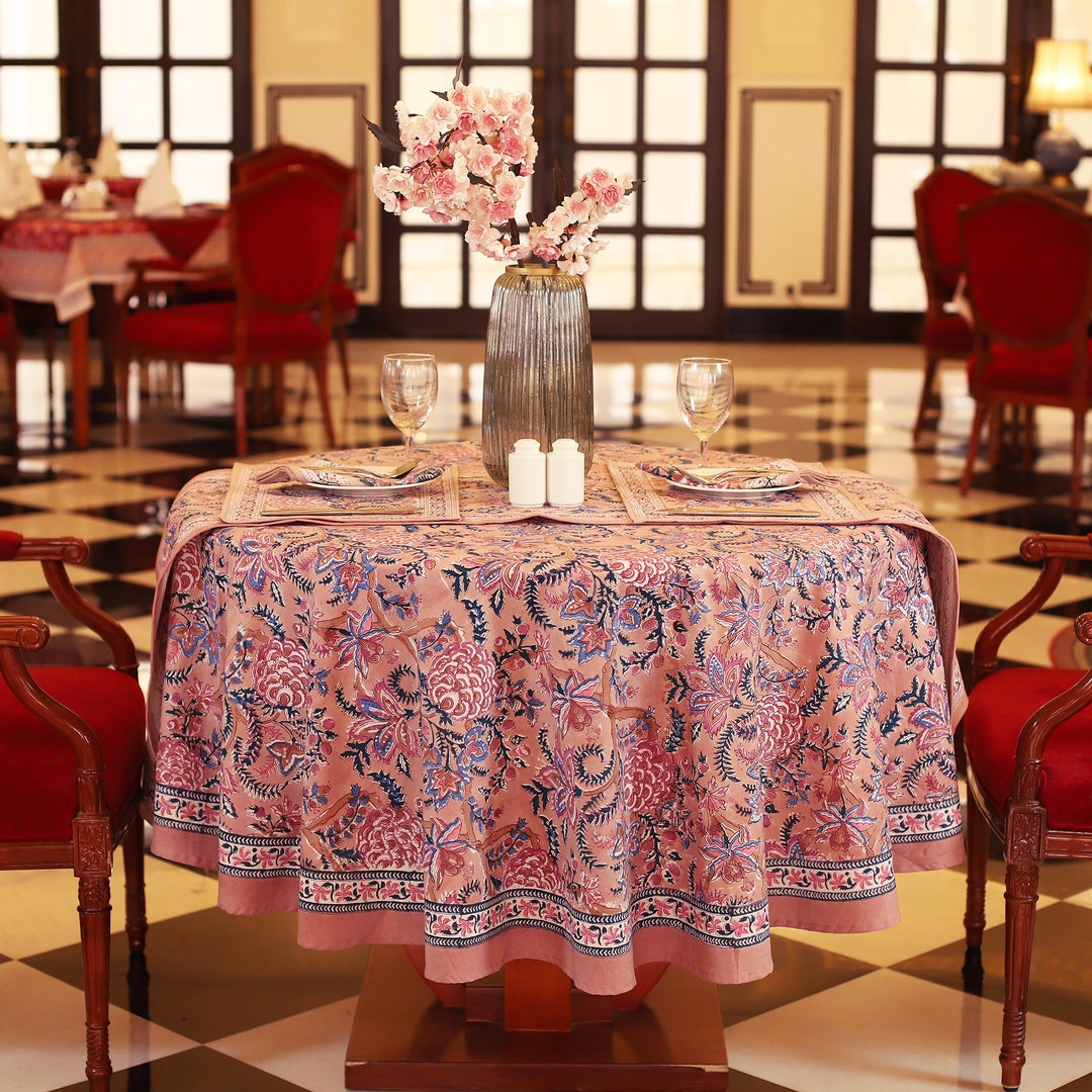 French Floral Round Tablecloth, Indian Block Print Round Table Cover ...