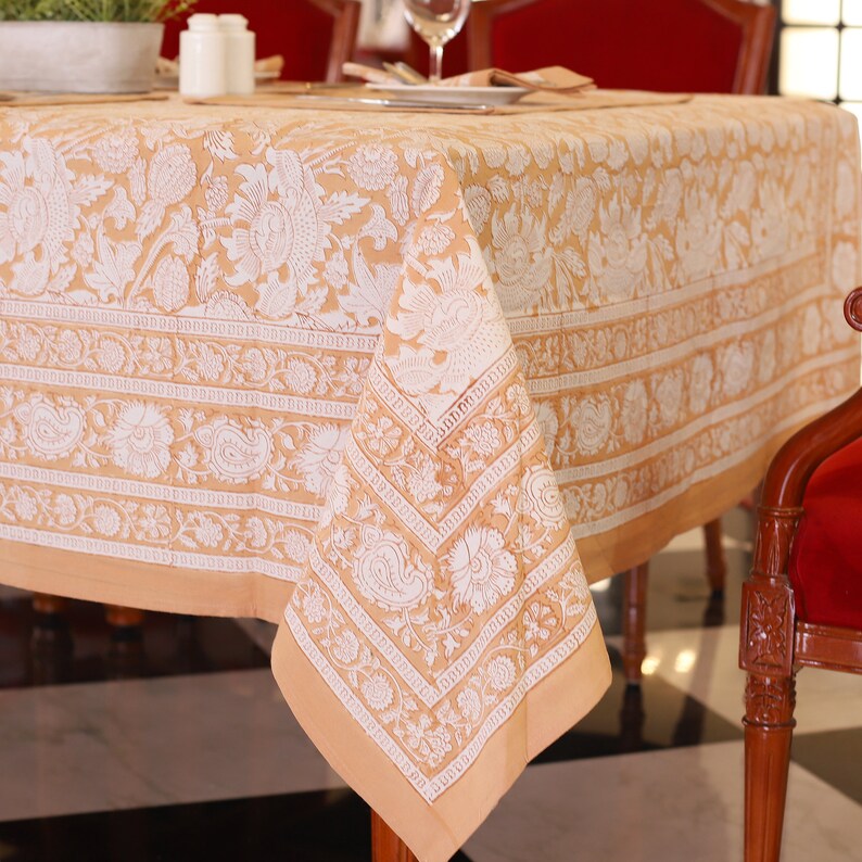 Natural Block Print Tablecloth Floral Table Scape Decoration - Etsy