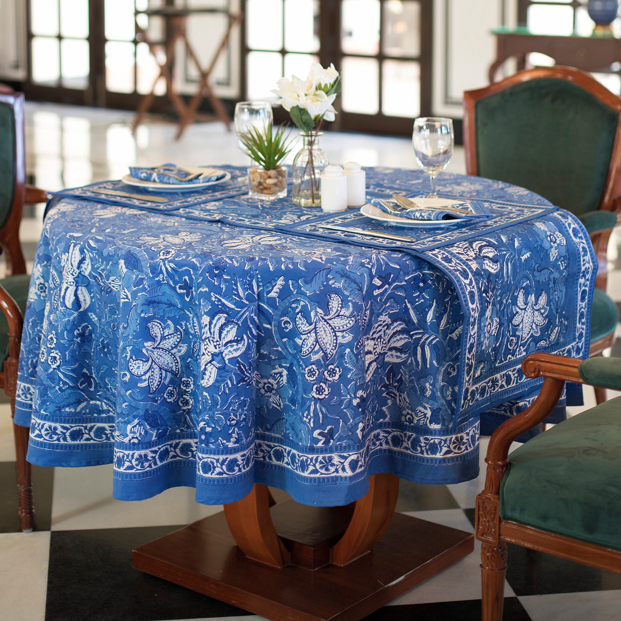 Blue Round Tablecloth Indian Block Printed Round Table Cover - Etsy