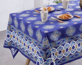 Moroccan Blue & Marine Block Print Tablecloth Outdoor - Etsy