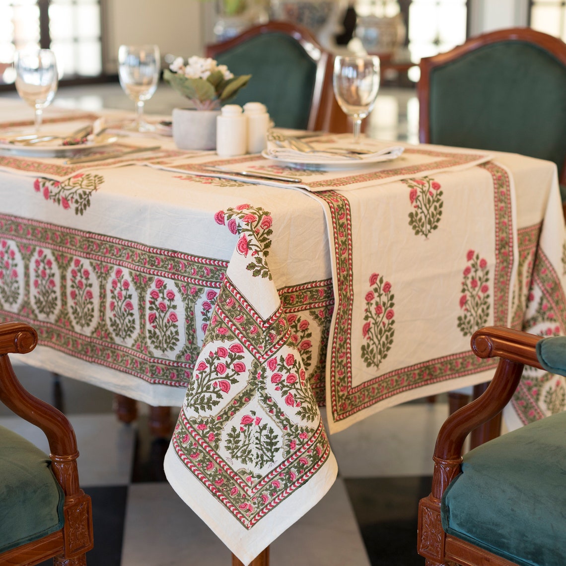 White Indian Block Printed Tablecloth Bohemian Table Decor - Etsy