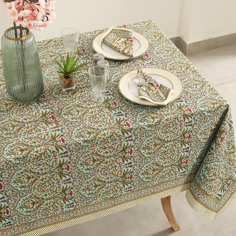 Green Block Print Tablecloth Garden Tablecloth Indian Table - Etsy