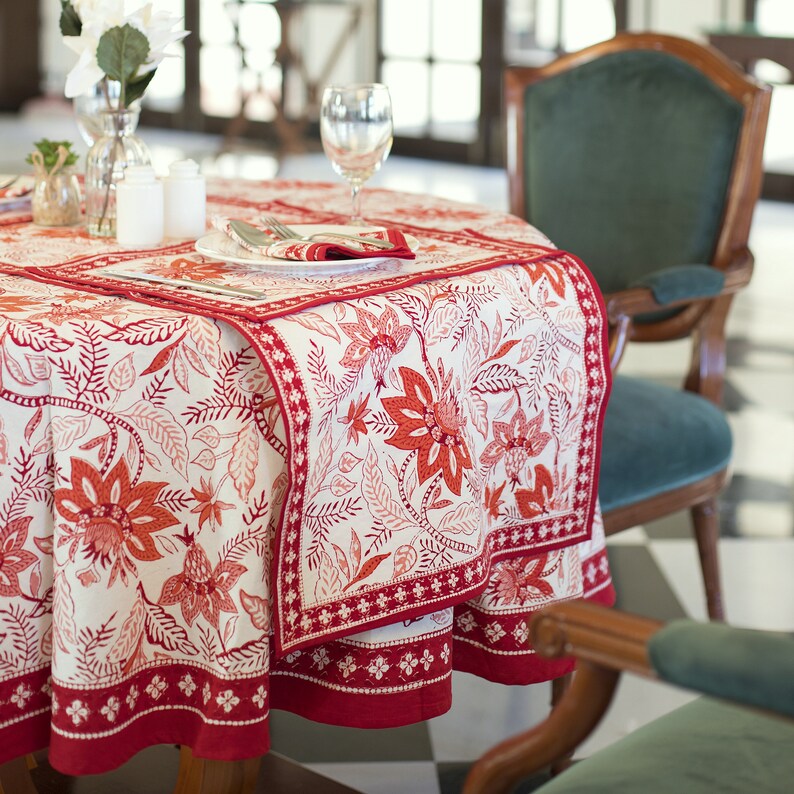 Block Printed Round Tablecloth Floral Round Tablecloth - Etsy