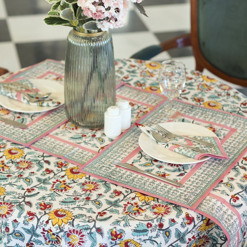 Block Printed Round Tablecloth Floral Printed Round - Etsy