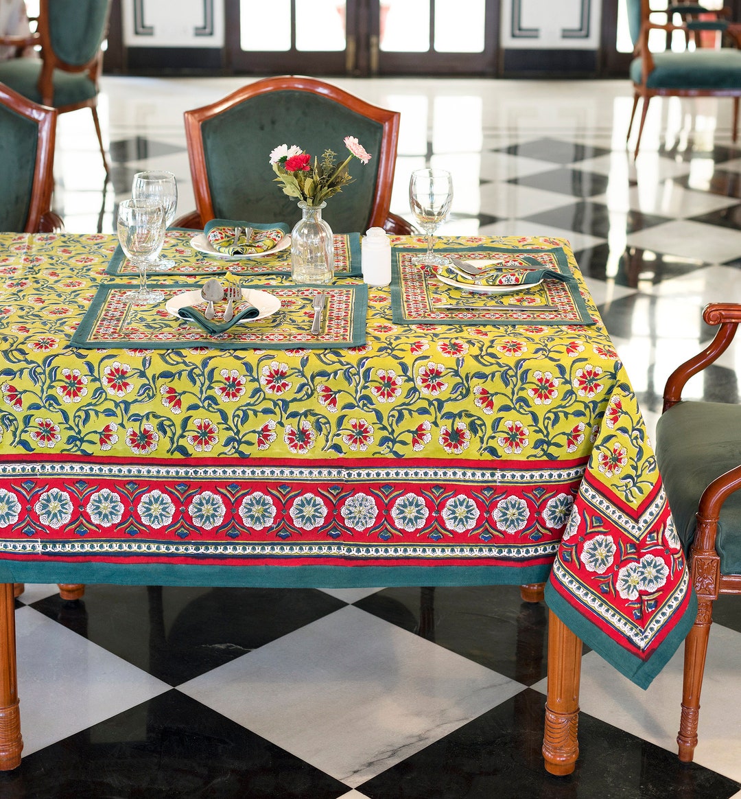 Indian Tablecloth Cover, Block Printed Tablecloth, Indian Table Linen ...