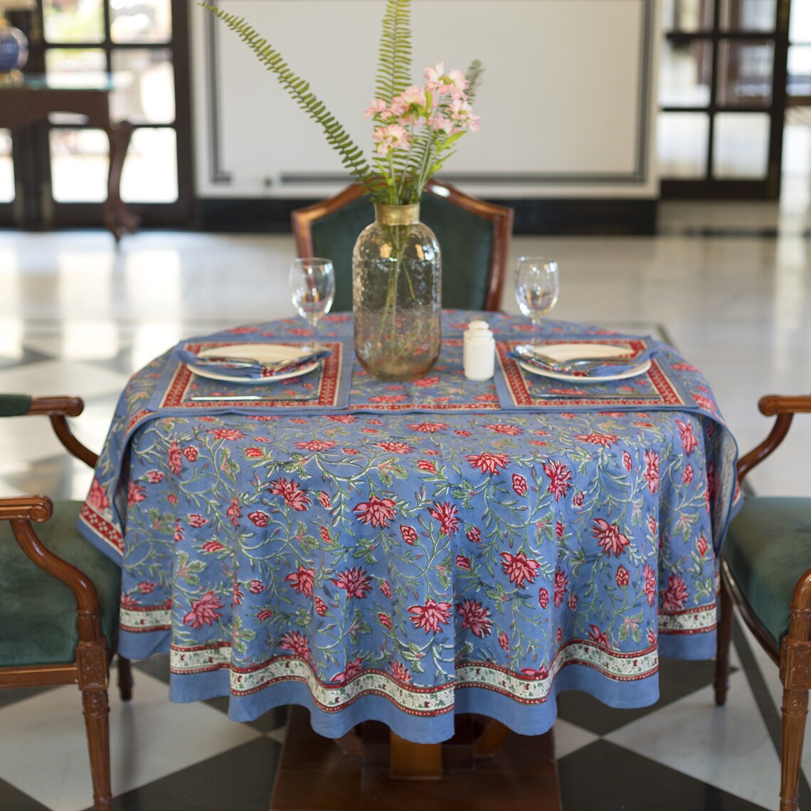Floral Round Tablecloth Indian Block Printed Round Table - Etsy