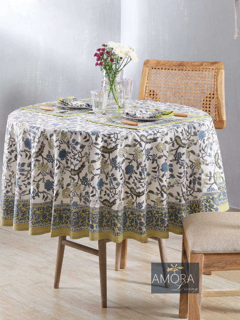 Hand Block Print Round Tablecloth: Floral Indian Cotton - Etsy