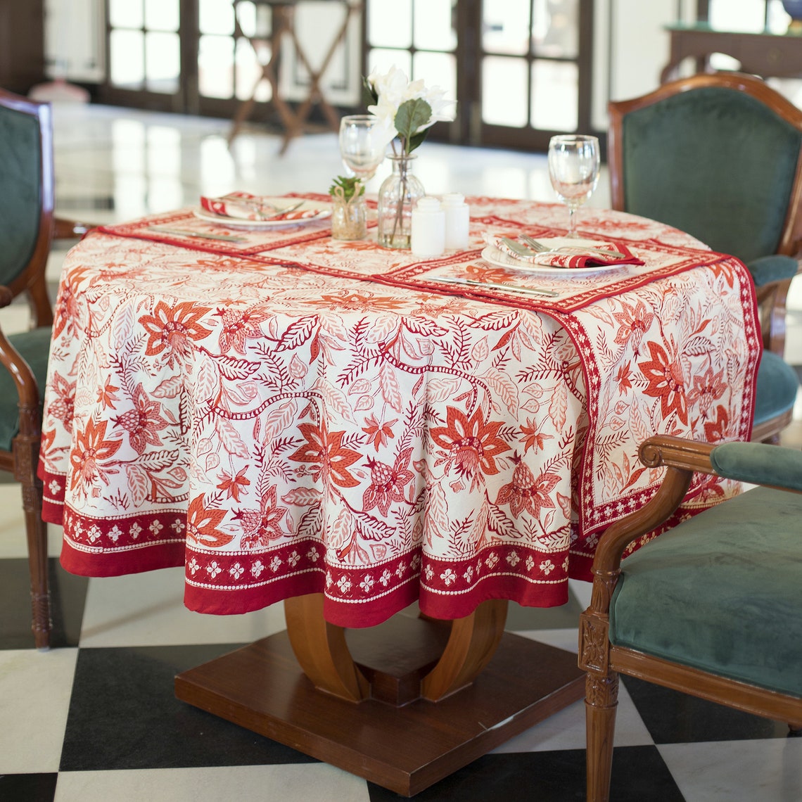 Block Printed Round Tablecloth Floral Round Tablecloth - Etsy