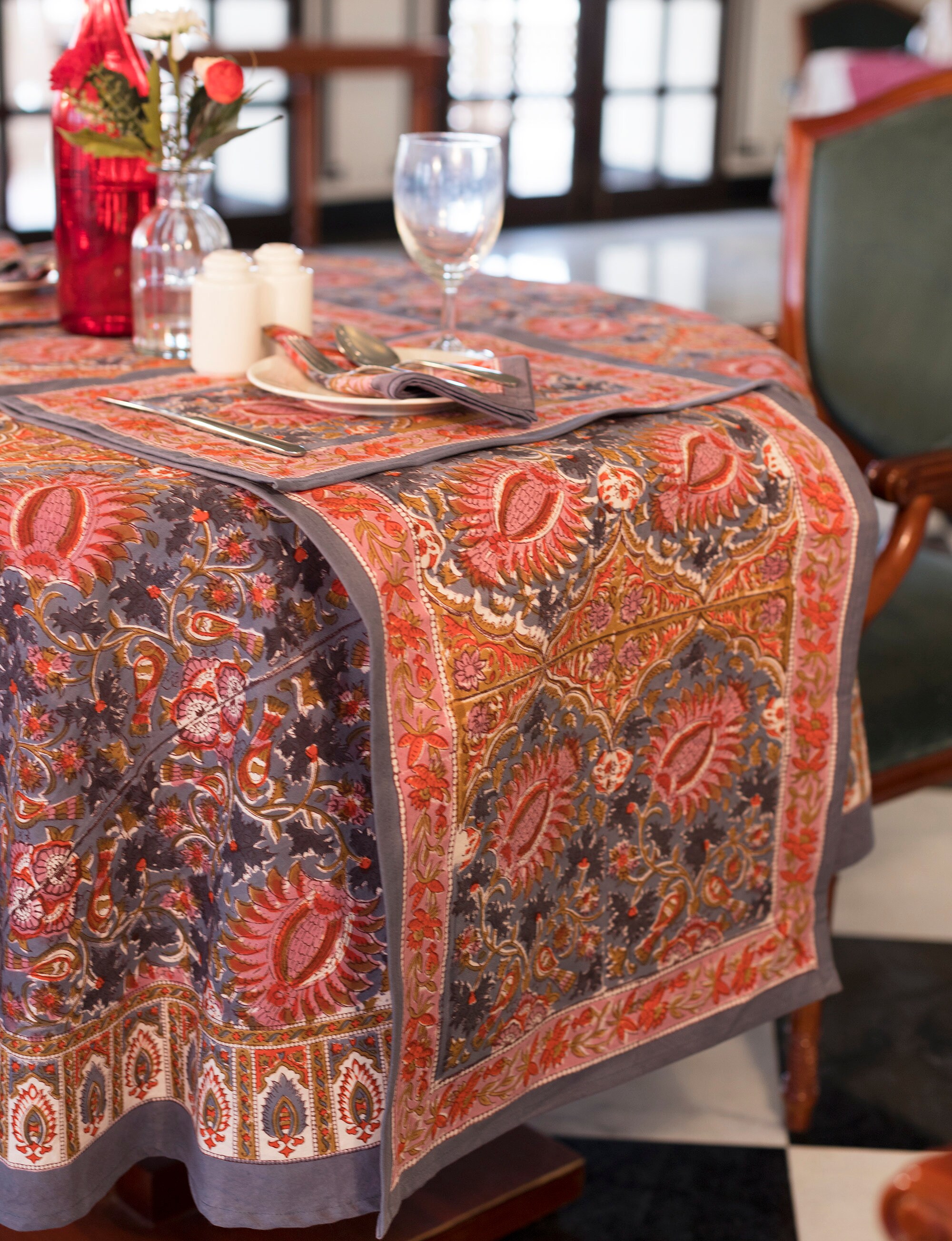French Round Tablecloth Indian Block Printed Round - Etsy