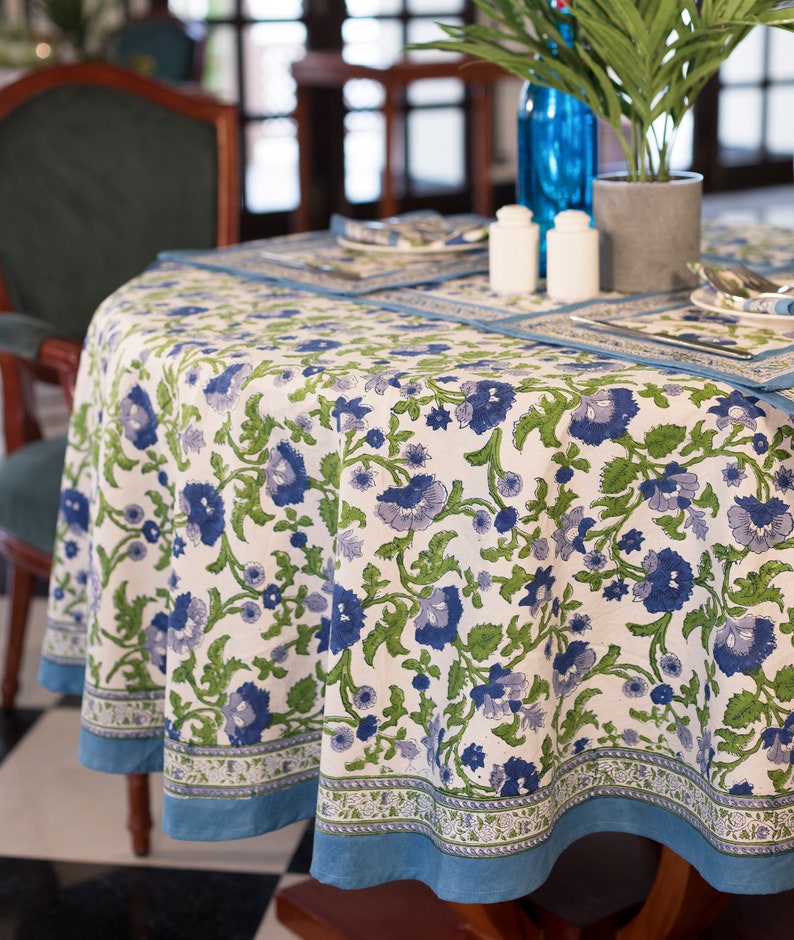 Blue Floral Round Tablecloth Indian Block Print Round Table - Etsy