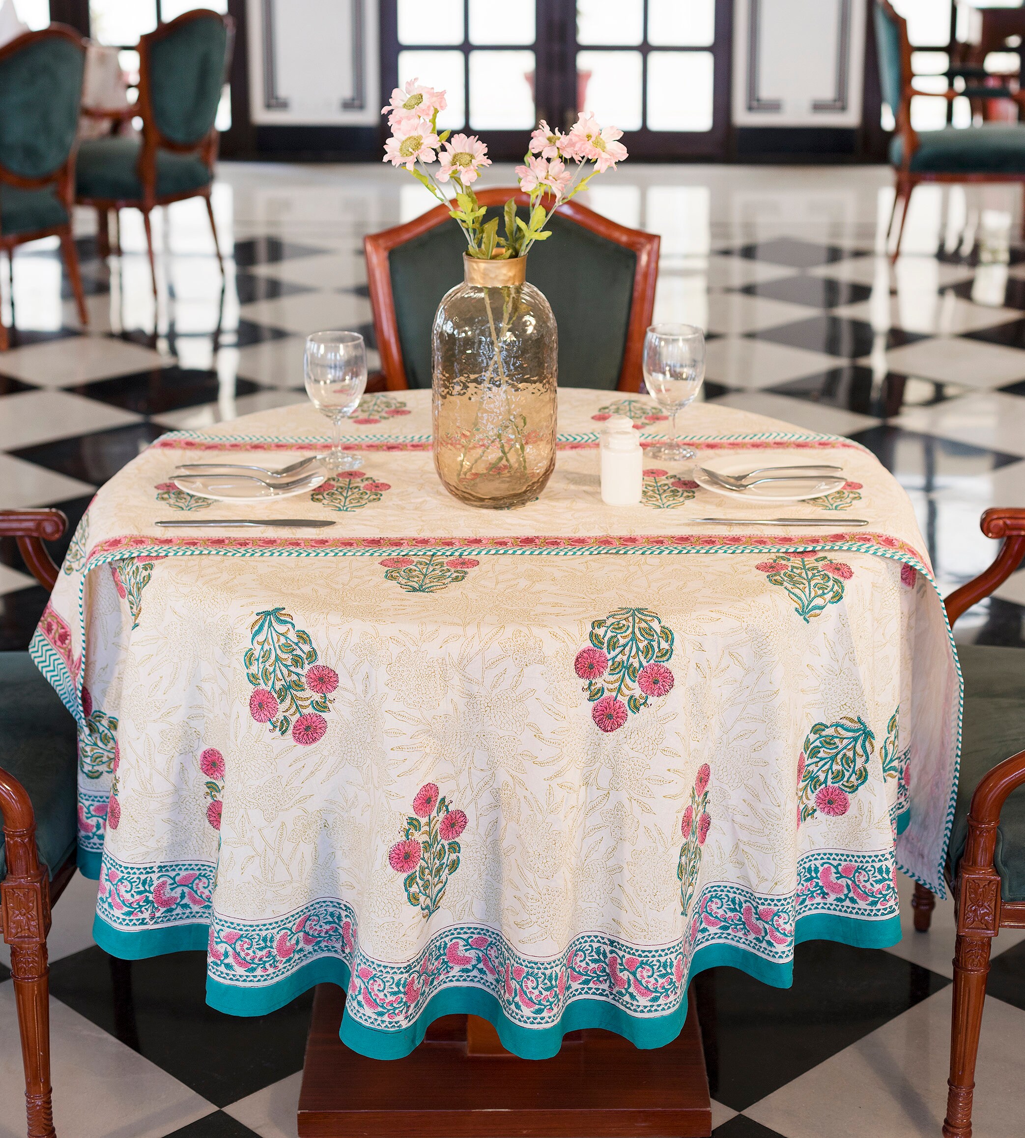 Block Printed Round Tablecloth Floral Printed Round - Etsy