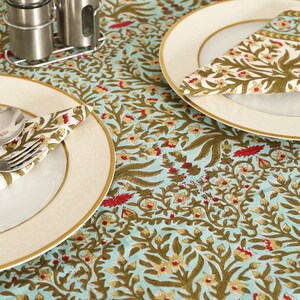 Green Block Print Tablecloth , Garden Tablecloth, Indian Table Linen ...