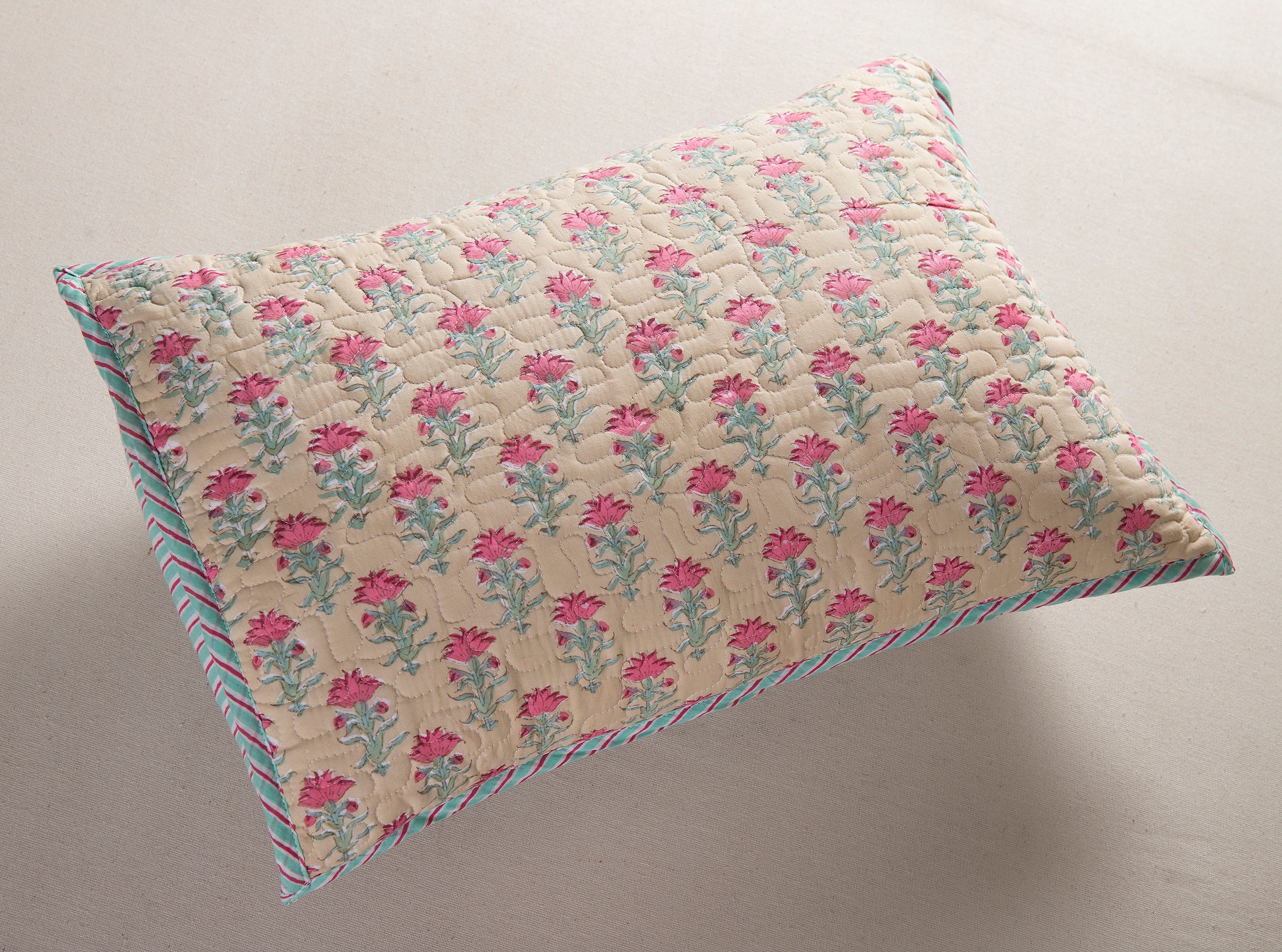 Indian Block Print Quilted Pillow Cover Reversible Throw - Etsy