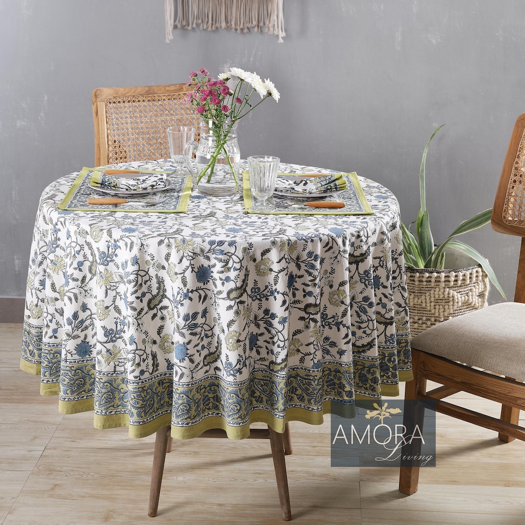 Hand Block Print Round Tablecloth: Floral Indian Cotton - Etsy