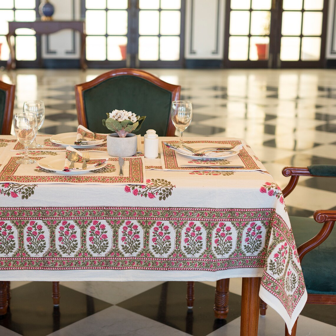 White Indian Block Printed Tablecloth Bohemian Table Decor - Etsy