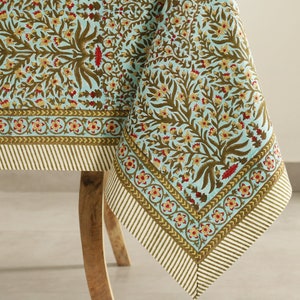 Green Block Print Tablecloth , Garden Tablecloth, Indian Table Linen ...