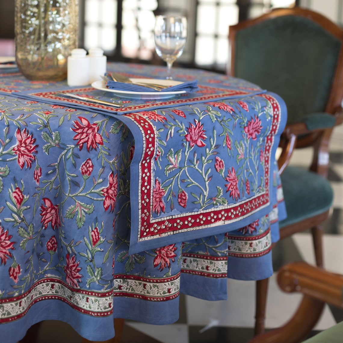 Floral Round Tablecloth Indian Block Printed Round Table - Etsy