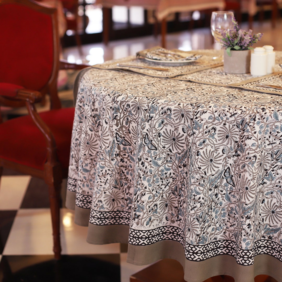 Floral Round Tablecloth, Indian Block Print Round Table Cover, Circle ...