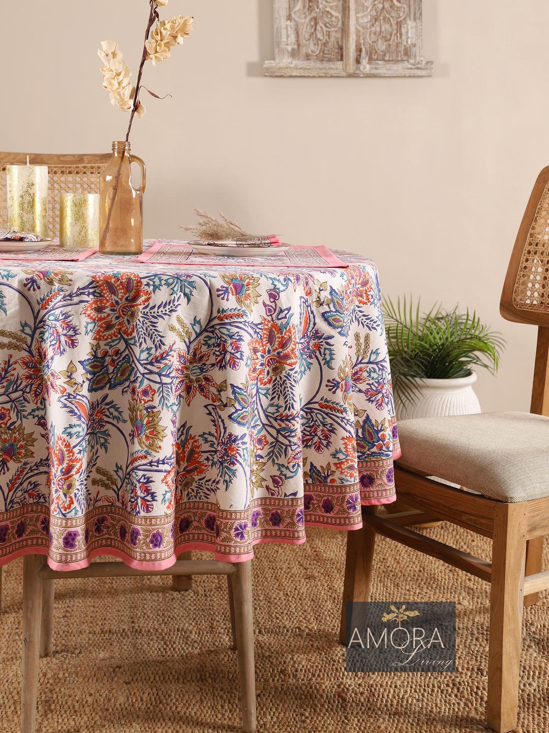 Large Round Tablecloth, Indian Block Print Round Table Cover, Circle ...