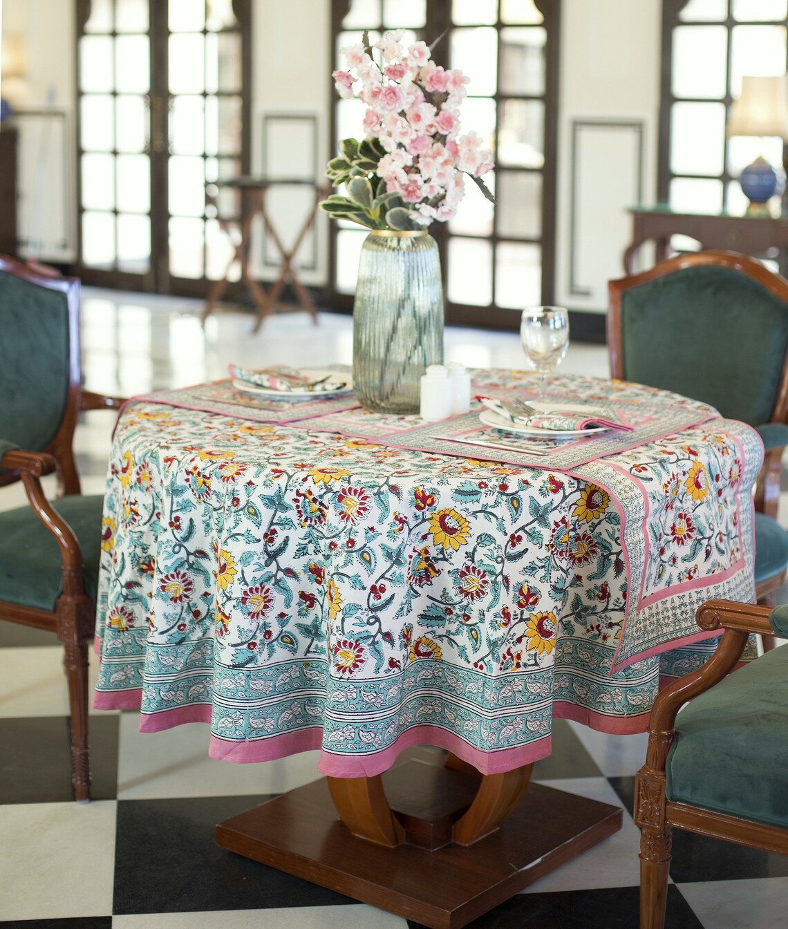 Block Printed Round Tablecloth Floral Printed Round - Etsy