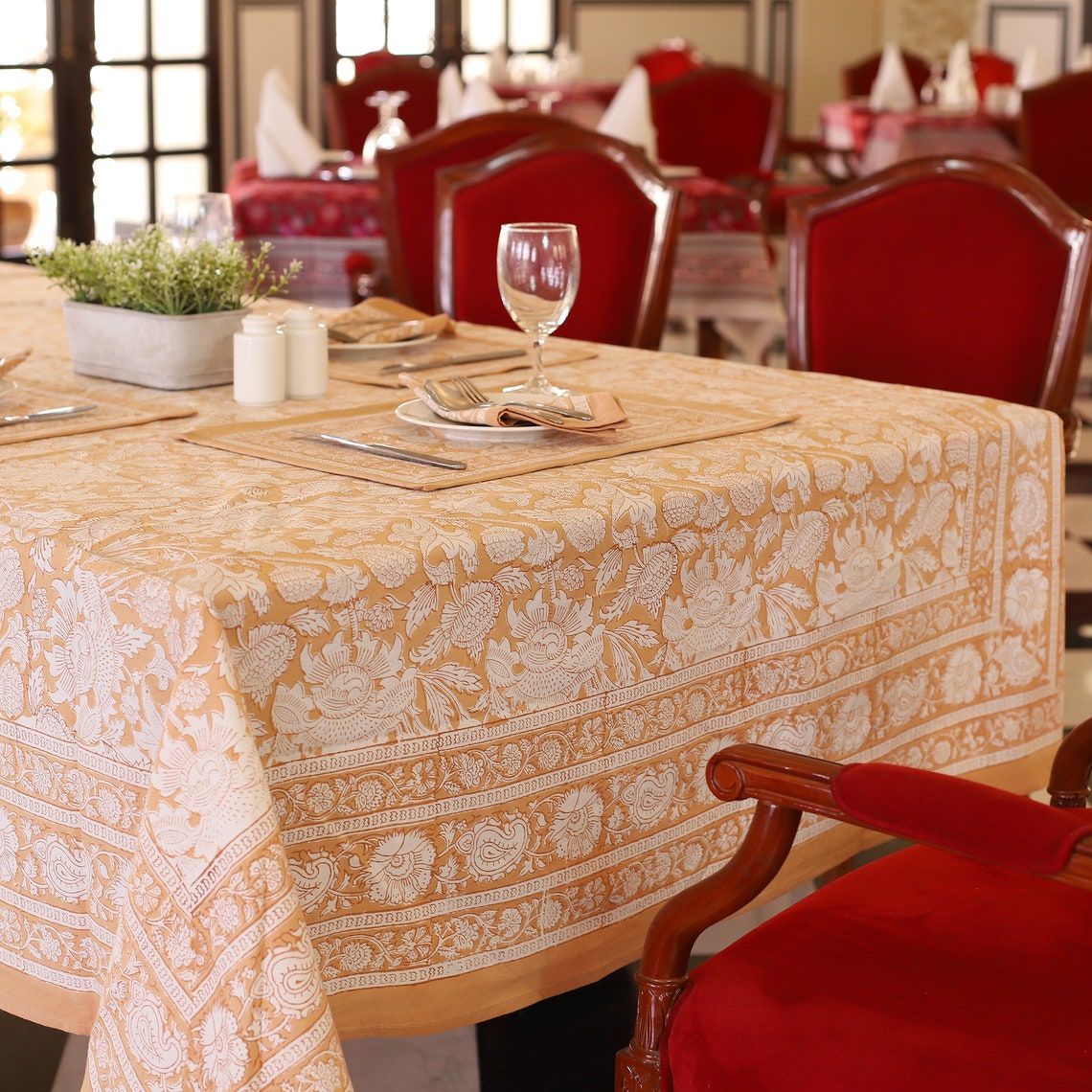 Natural Block Print Tablecloth Floral Table Scape Decoration - Etsy