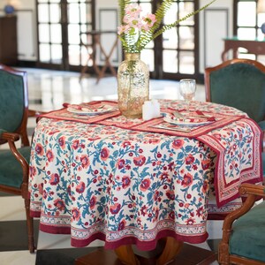 Block Printed Round Tablecloth Floral Print Round Table Cover | Etsy