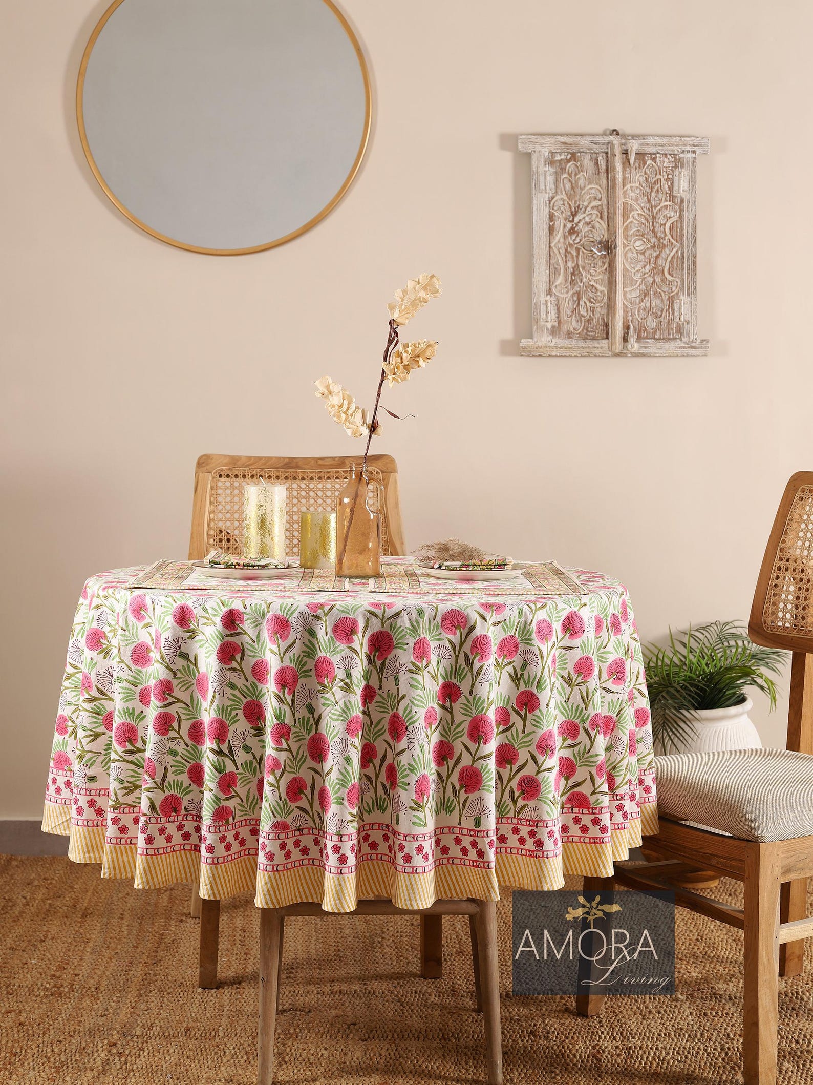 Floral Round Tablecloth: Indian Block Print Cotton Table Cover - Etsy