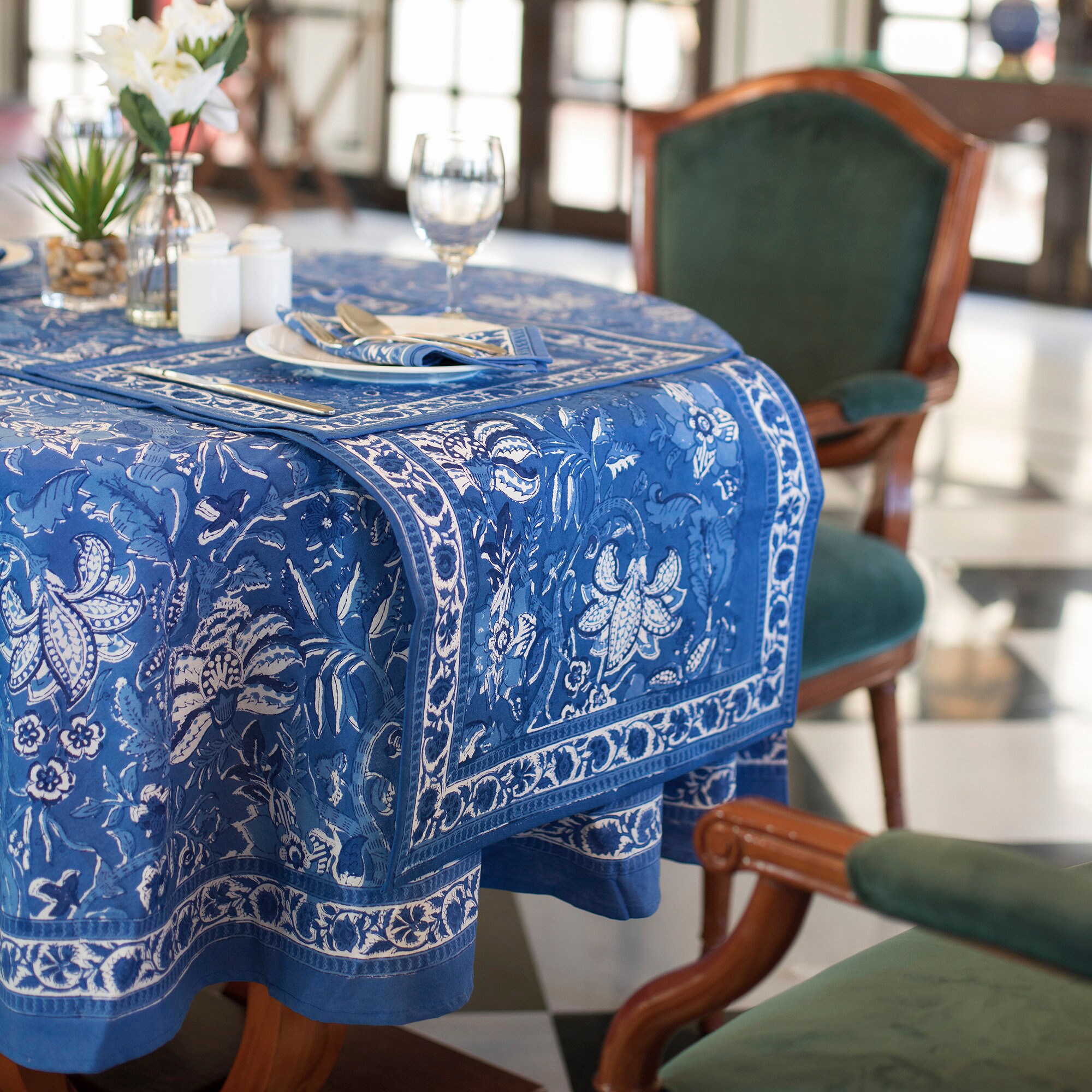 Blue Round Tablecloth Indian Block Printed Round Table Cover - Etsy