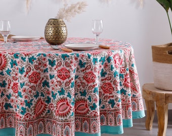 Block Printed Round Tablecloth Floral Round Tablecloth - Etsy