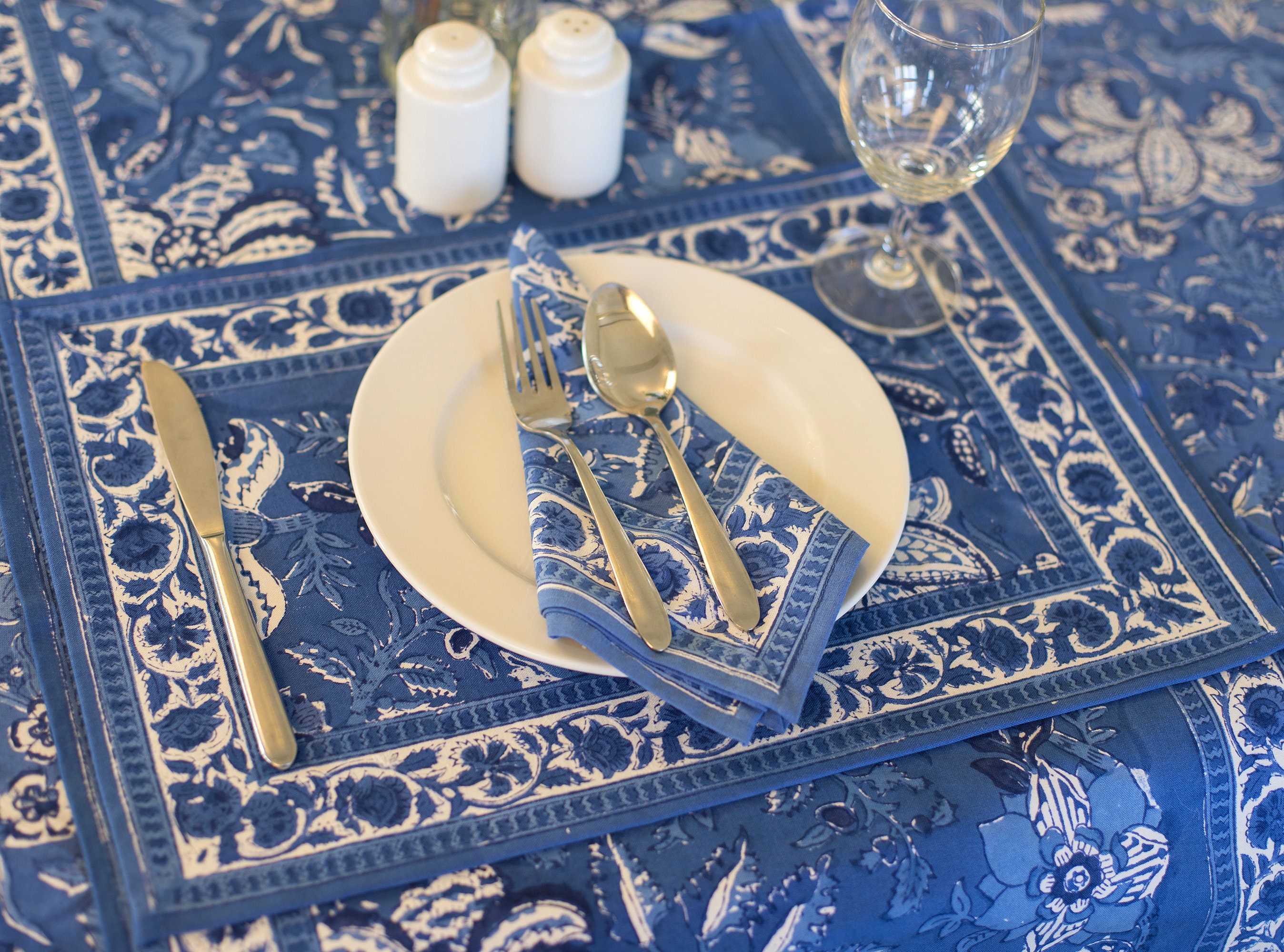 Blue Round Tablecloth Indian Block Printed Round Table Cover - Etsy